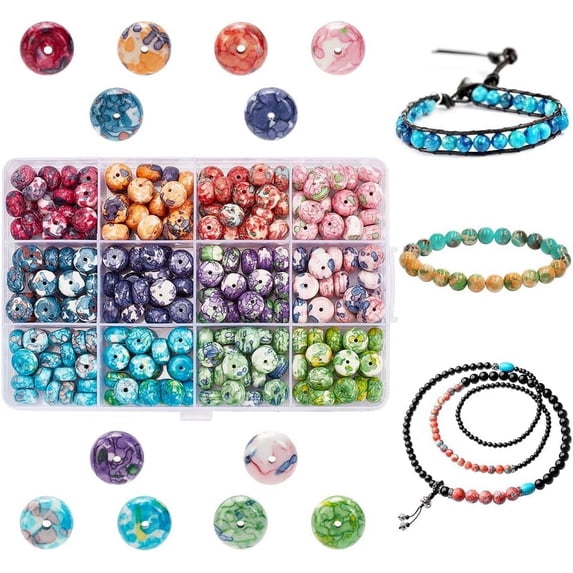 240 Pcs 10mm Colorful Stone Beads 12 Colors Ocean White Jade Beads ...