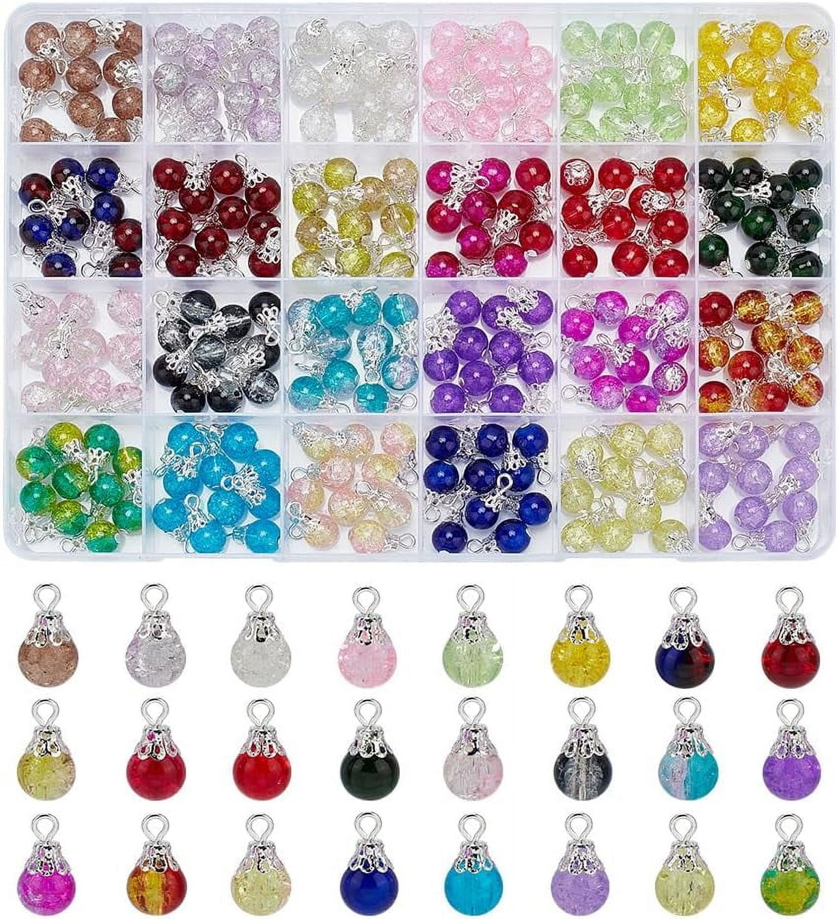 240 Pcs 24 Colors Glass Charms Spray Painted Round Pendants with Iron ...