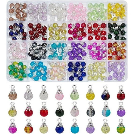 240 Pcs 24 Colors Glass Charms Spray Painted Round Pendants with Iron ...