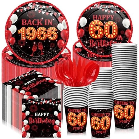 240 Pcs 60th Birthday Decorations 1966 Birthday Party Tableware Include ...