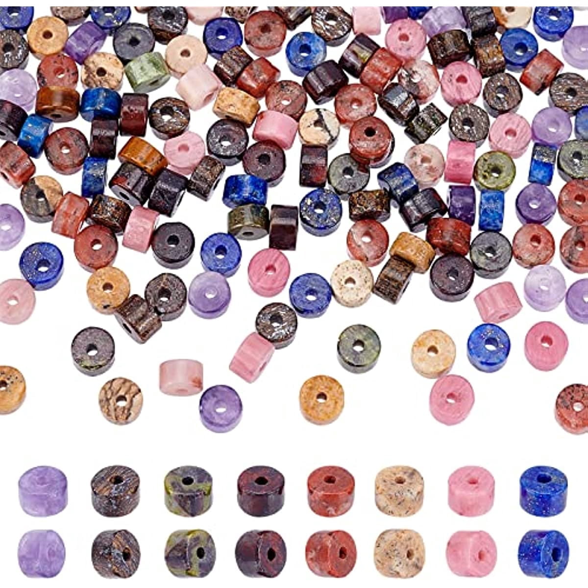 240 Pcs 8 Styles Natural Heishi Stone Beads About 4mm Mini Disc Spacer ...