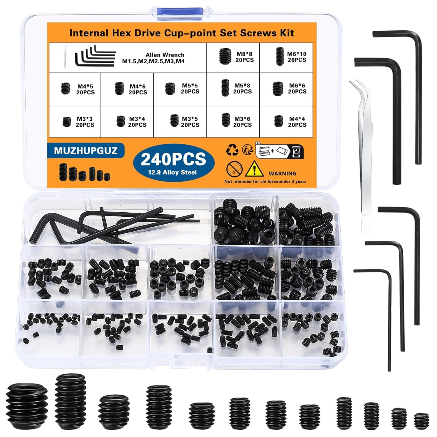 240 Pcs Allen Head Screws, Hex Socket Head Screws, Grub Screw Set, M3 ...