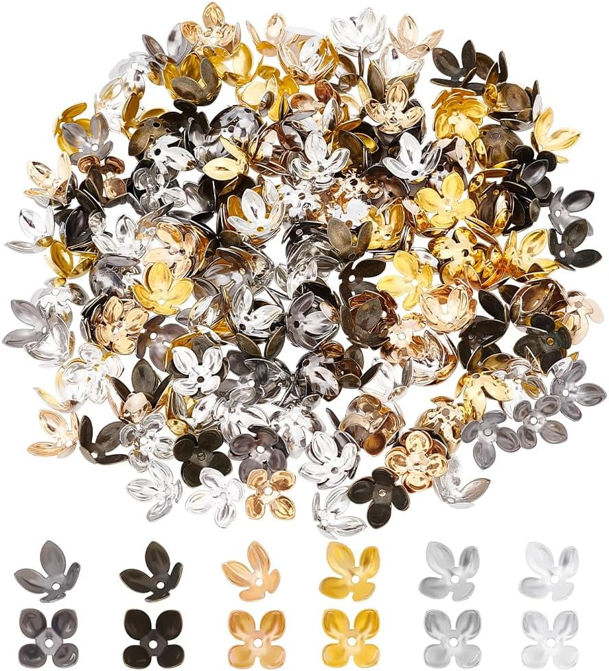 240 Pcs Bead Caps 6 Colors Flower Shape Iron End Caps Multi-Petal Tiny ...