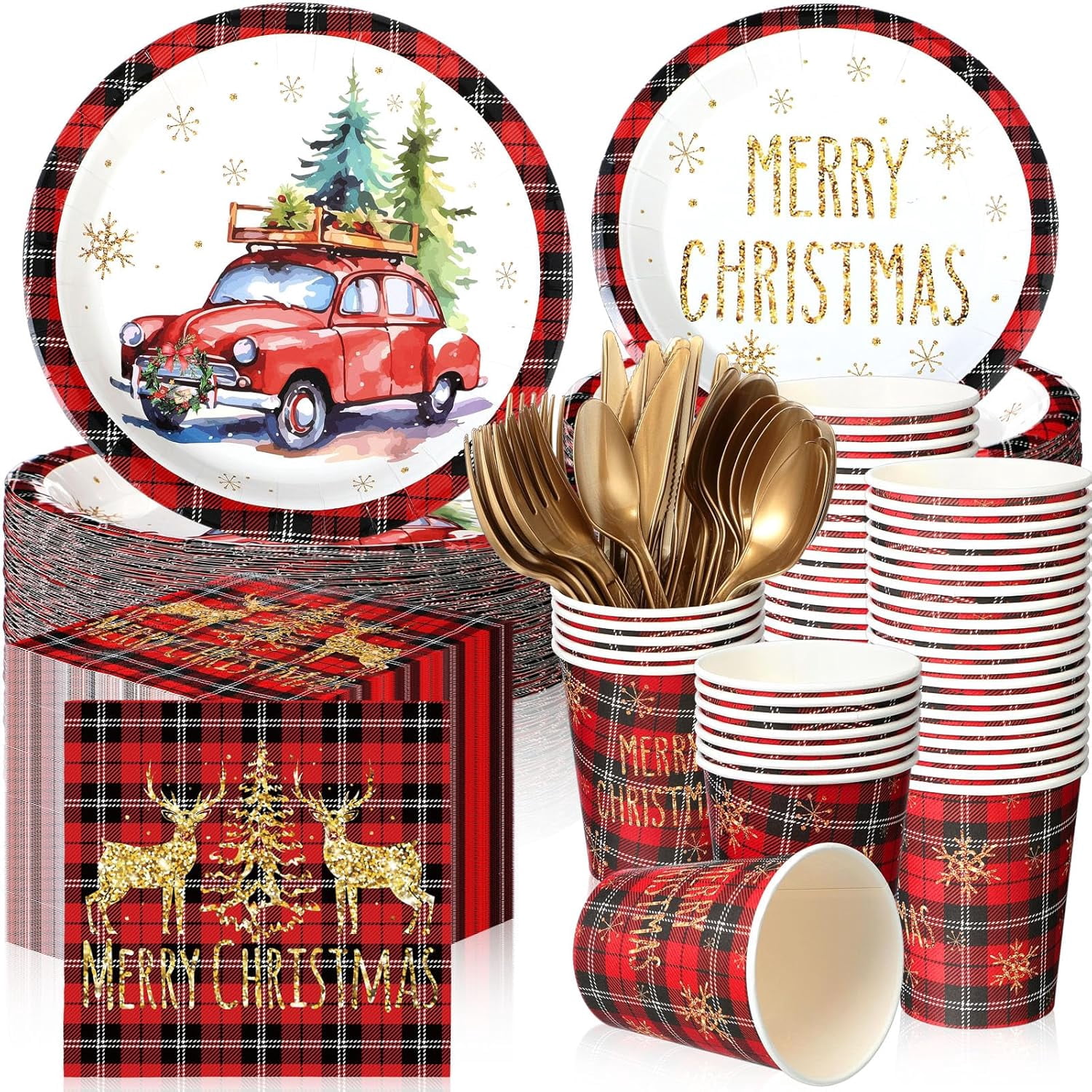240 Pcs Christmas Paper Plates and Napkins Serve 30 Guests Christmas ...