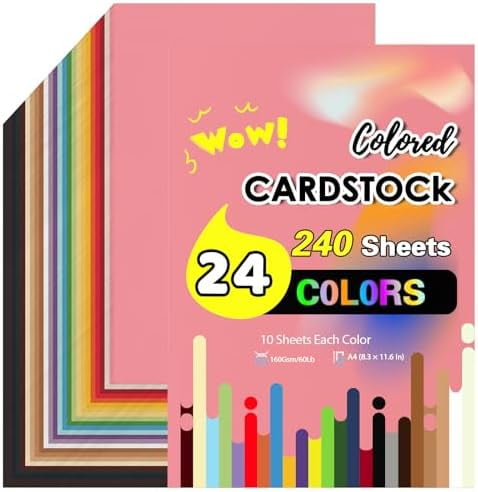 240 Pcs Colored Cardstock Paper Bulk, 24 Colors Card Stock 160 Gsm 60 ...