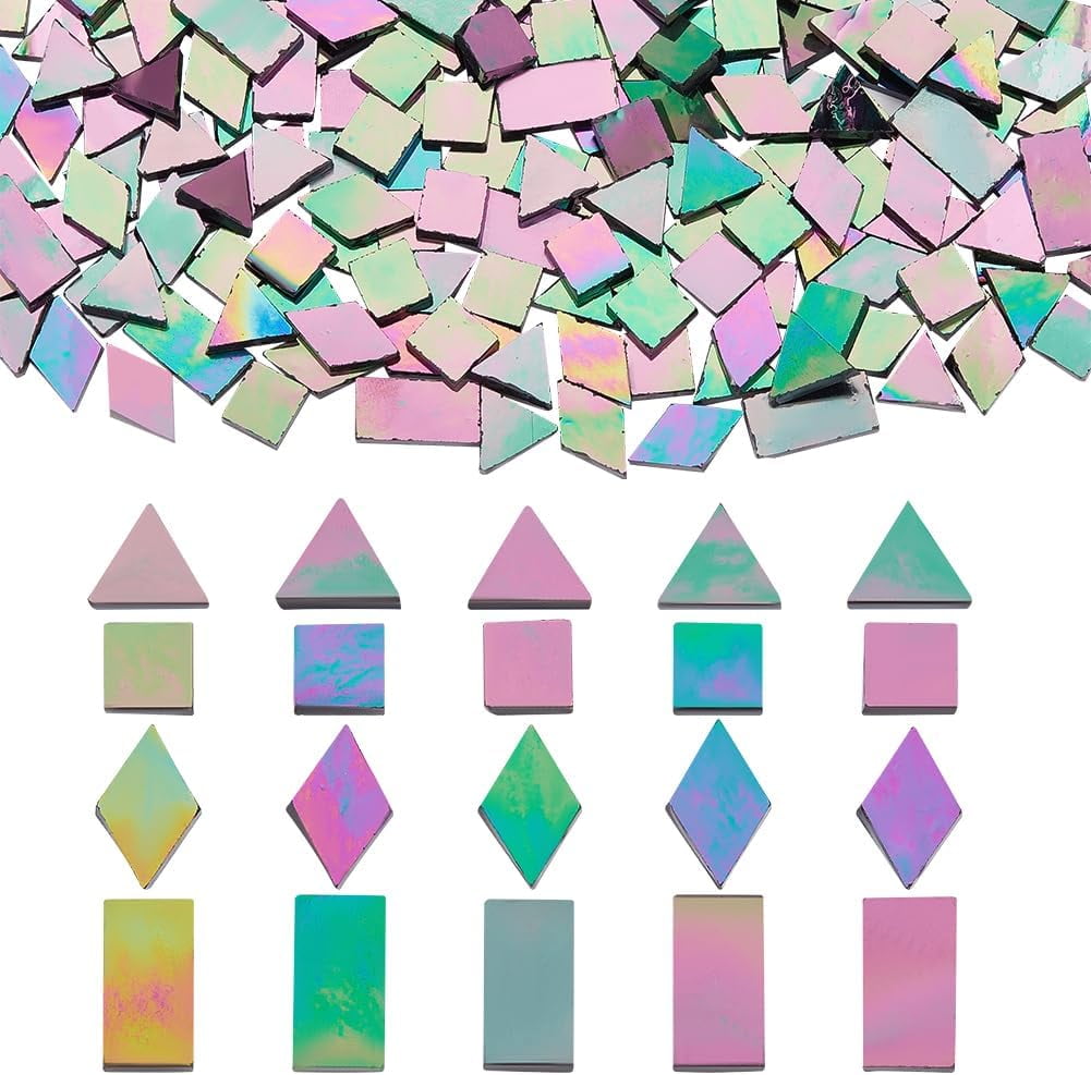 240 Pcs Glass Mosaic Tiles Assorted Shape Iridescent Glass Stained ...