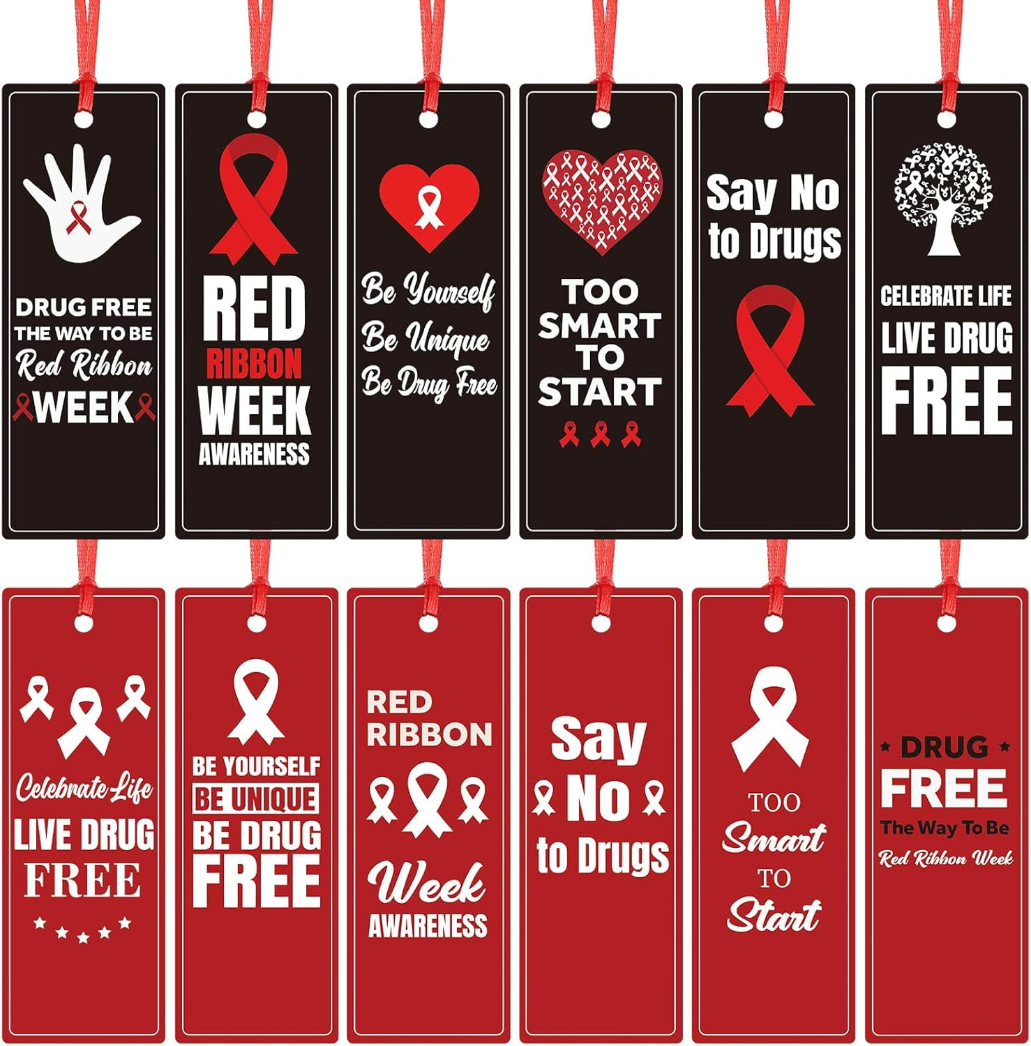 240 Pcs Red Ribbon Week Drug Free Bookmarks Red Ribbon Week Awareness ...