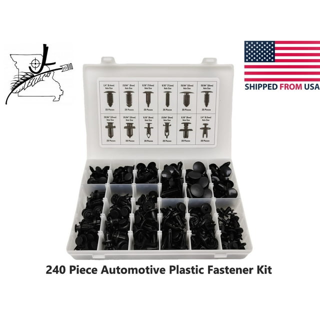 240 Piece Plastic Automotive Fastener Assortment Kit, Body Trim Rivets ...