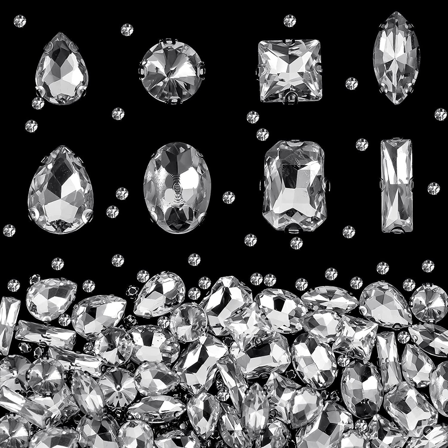 240 Pieces Large Sew on Rhinestones Clear Glass Crystal Gems Diamond ...