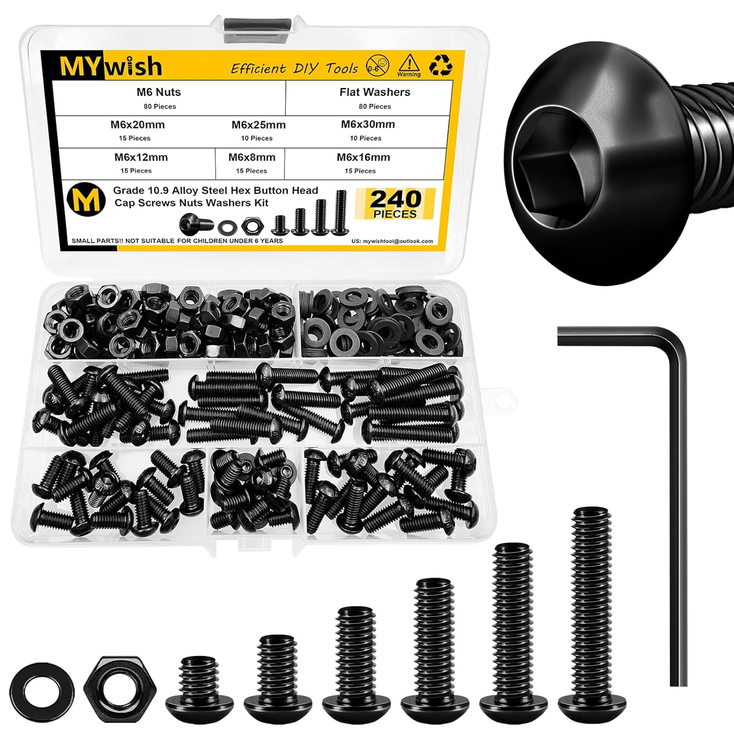 240 Pieces M6 Screw Nuts and Bolts Assortment Kit, 10.9 Grade Alloy ...