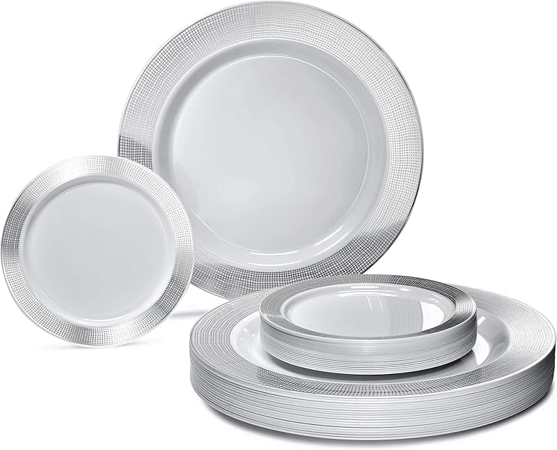 240 Plates Pack, Heavyweight Premium Disposable Plastic Plates Set 120 ...