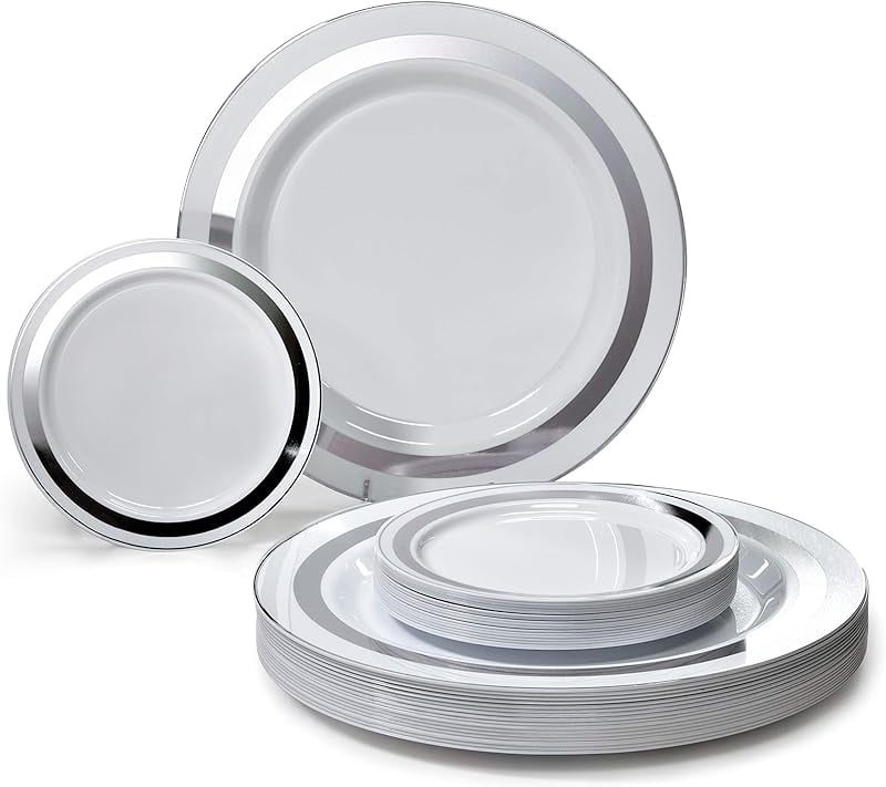 240 Plates Pack, Heavyweight Premium Disposable Plastic Plates Set 120 ...