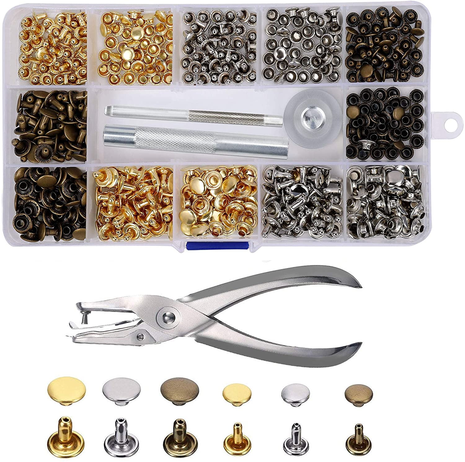 240 Set Leather Rivets - Double Rivet Metal Studs with Fixing Tool for ...