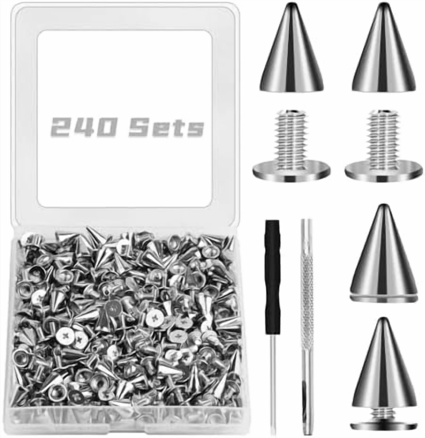 240 Sets 9.5 MM Cone Spikes Screwback Studs, Punk Spikes and Studs Kit ...