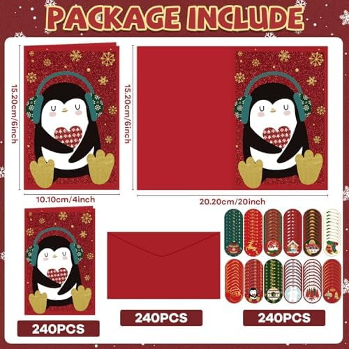 240 Sets Christmas Cards Bulk with Envelopes and Stickers Holiday ...