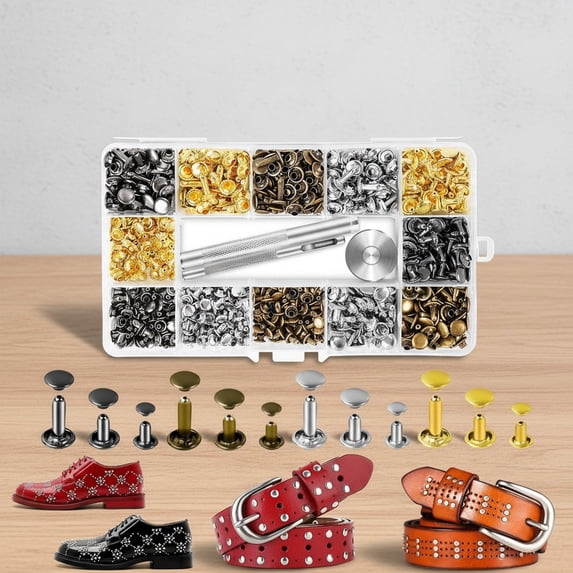 240 Sets Leather Rivets Kit, Double Cap Brass Rivets Leather Studs with ...