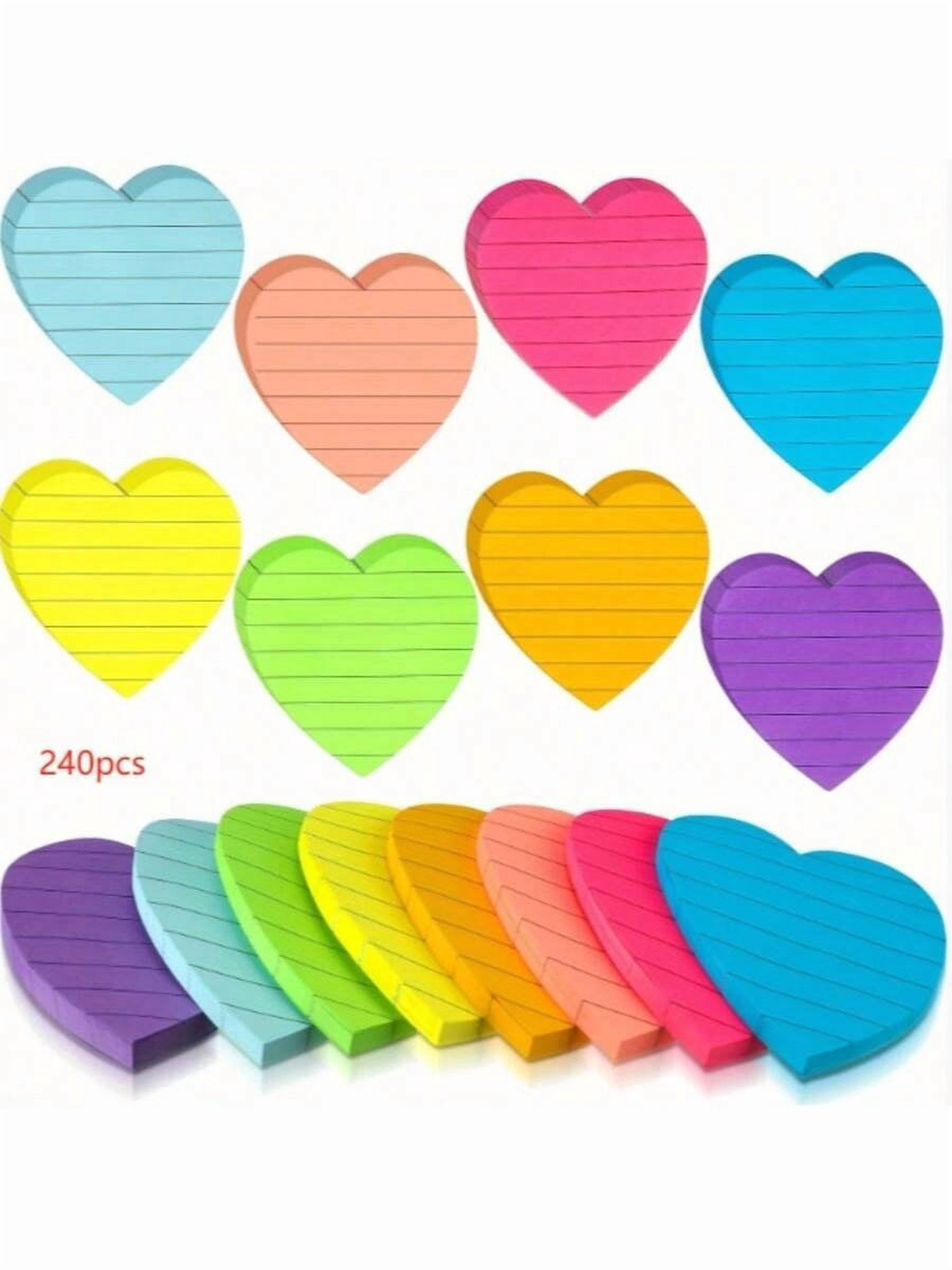 240 Sheets of Bright Colored Heart-Shaped Sticky Notes, Self-Adhesive ...