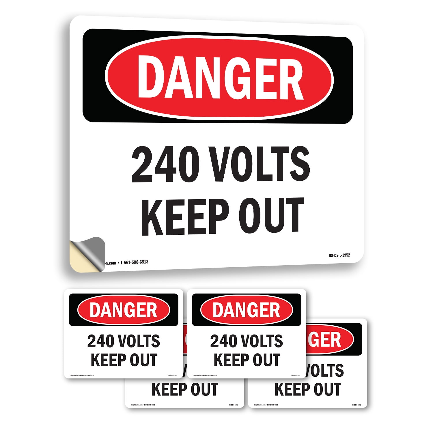 240 Volts Keep Out OSHA Danger Vinyl Decal Label 18 Inch x 12 Inch - 5 ...