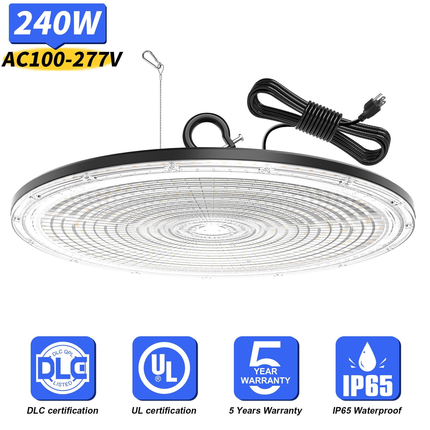 240 Watt UFO Led High Bay Light Commercial Gym Work Shop Light 5000K 33600 Lumen - Walmart.com