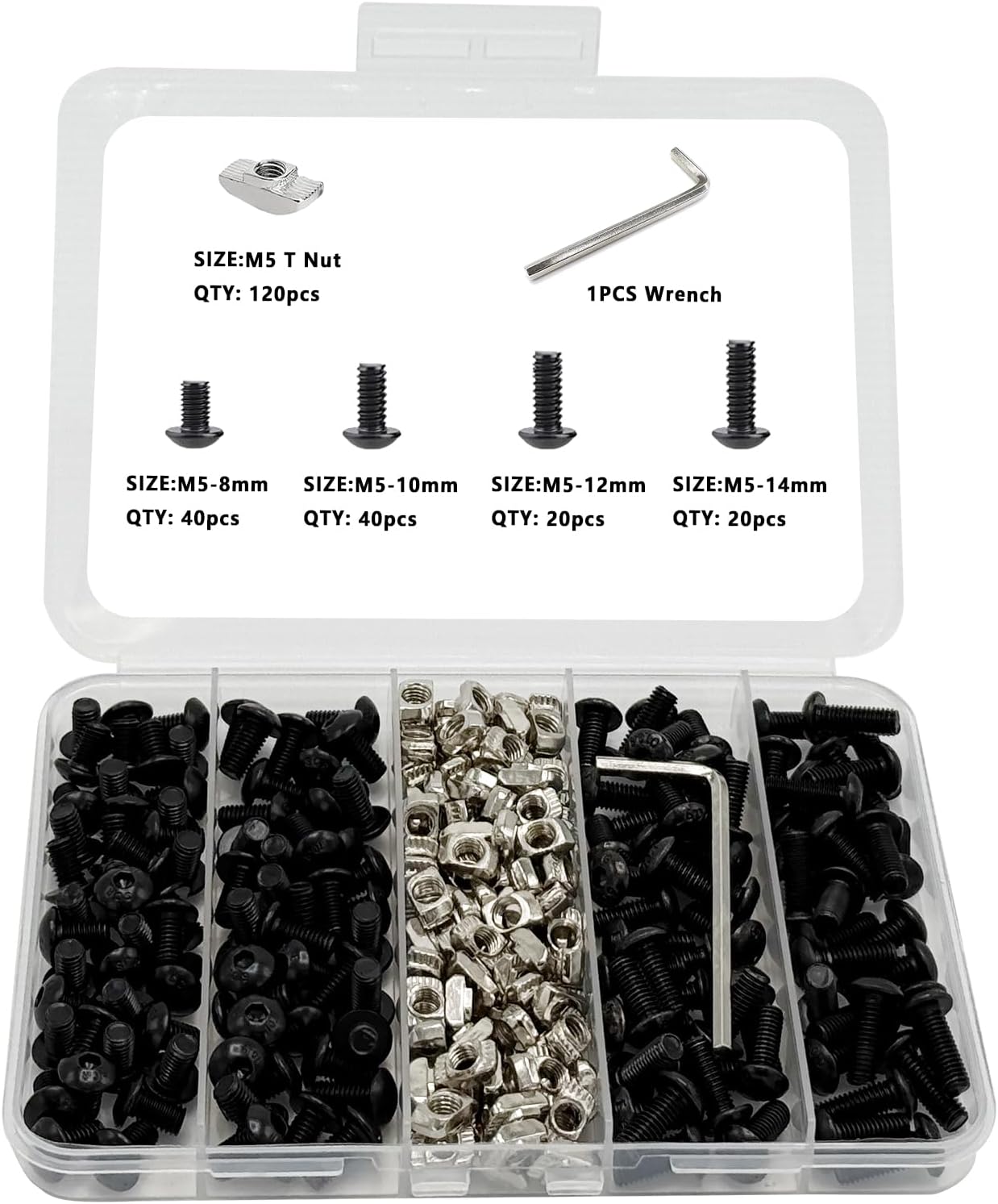240 pcs M5 T Nut Screws Kit for 2020 2040 2080 Aluminum Extrusion, 120 ...