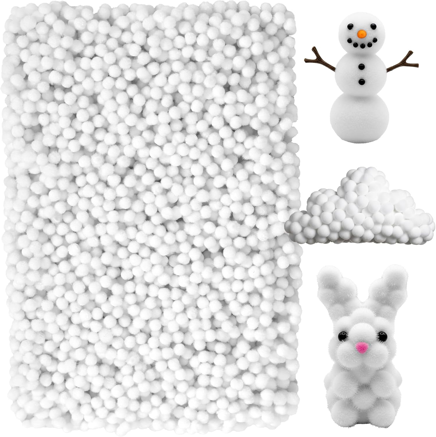 2400 Pieces Mini Craft Pompoms White Colors 6 mm Small Pom poms for ...