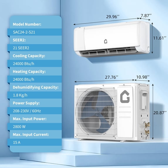 24000BTU Mini Split Air Conditioner & Heater, 230V Energy Efficient ...