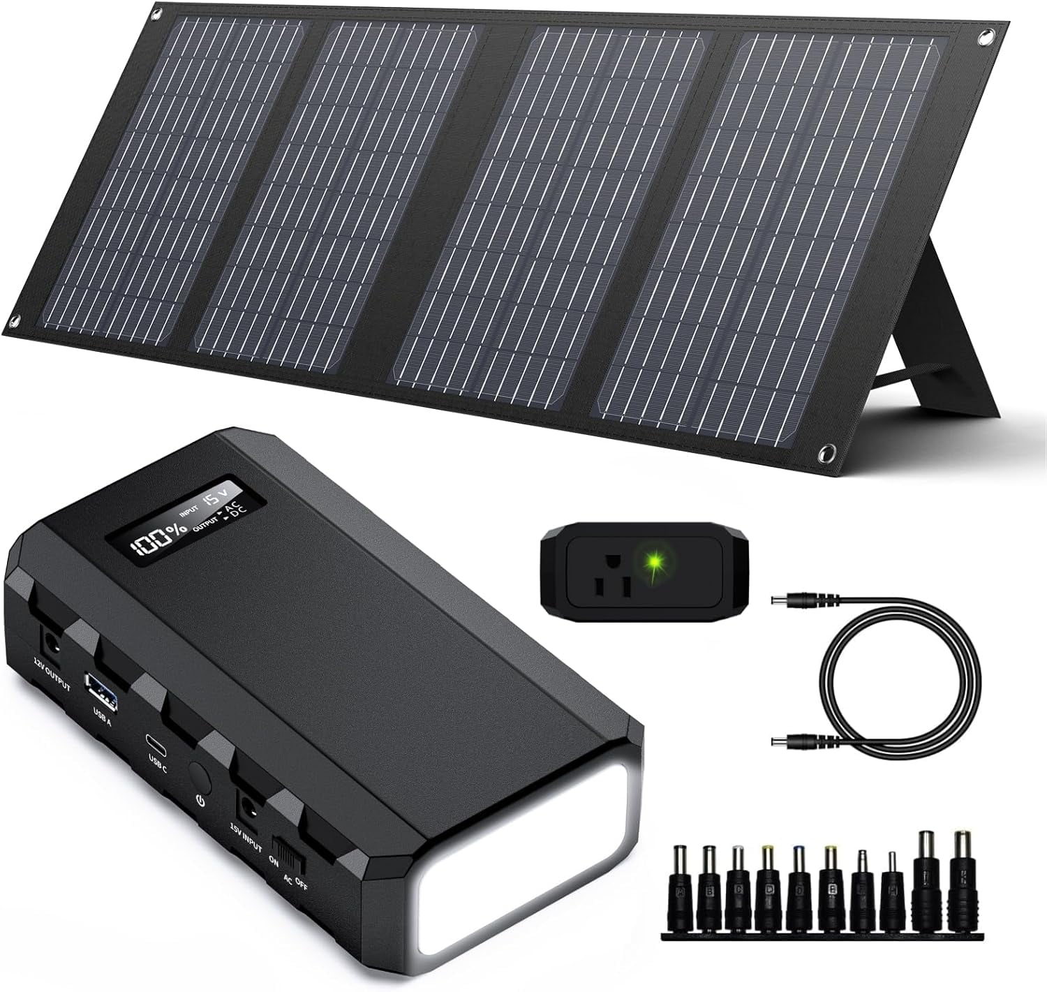 24000mAh Portable Power Bank with 30W Foldable Solar Panel, AC Outlet ...