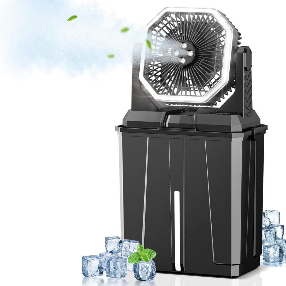 24000mAh Rechargeable Misting Fan with 8L Water Bucket, 3-Speed Outdoor ...