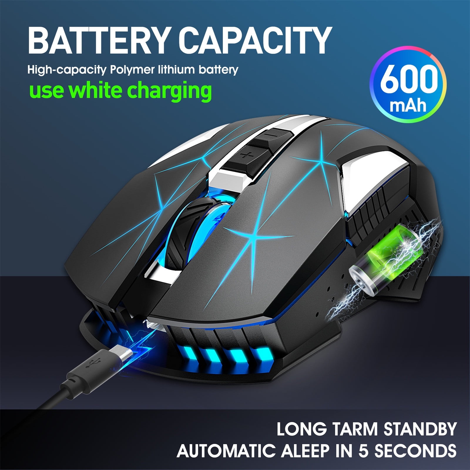 2400DPI Wireless Gaming Mouse, USB Charge, Adjustable DPI, Ergonomic ...