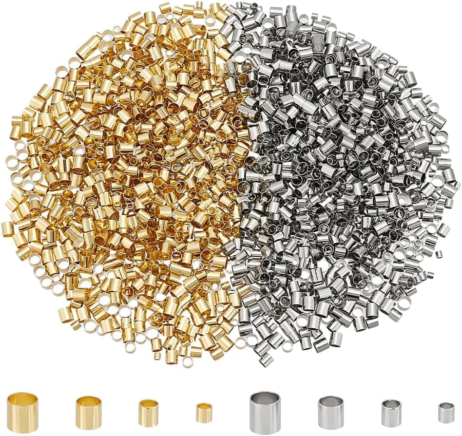 2400Pcs 2 Colors Column Metal Beads Spacer Tube Beads 8 Styles Crimp ...