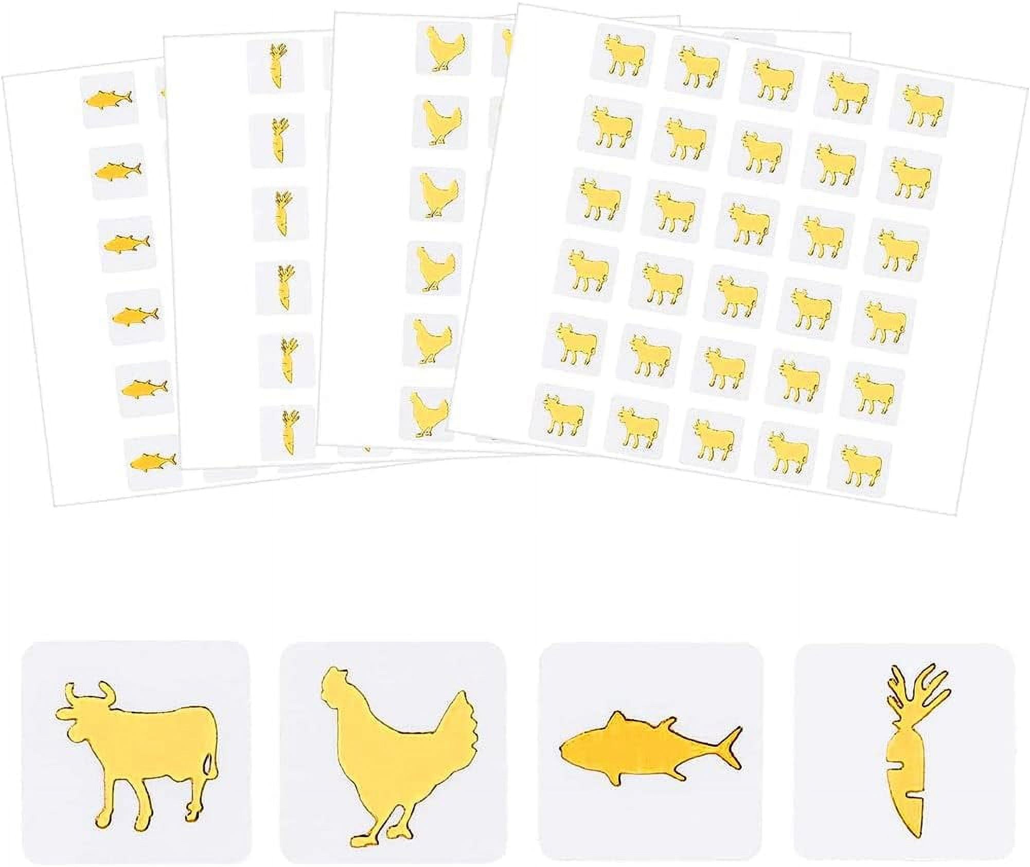 2400Pcs 4 Styles Gold Meal Stickers 0.4 Inch Cow/Fish/Chicken/Carrot ...