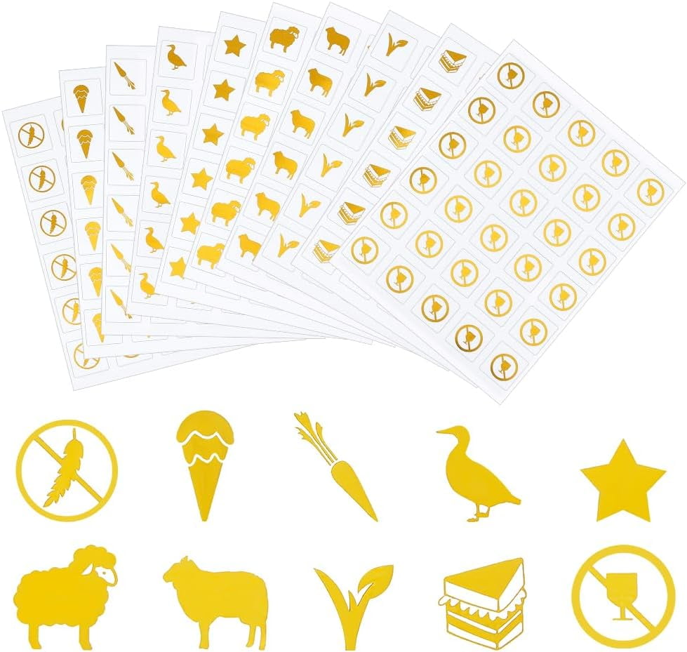 2400pcs 10 Styles Gold Meal Stickers 0.5 Inch Food Choice Sticker Sheep ...