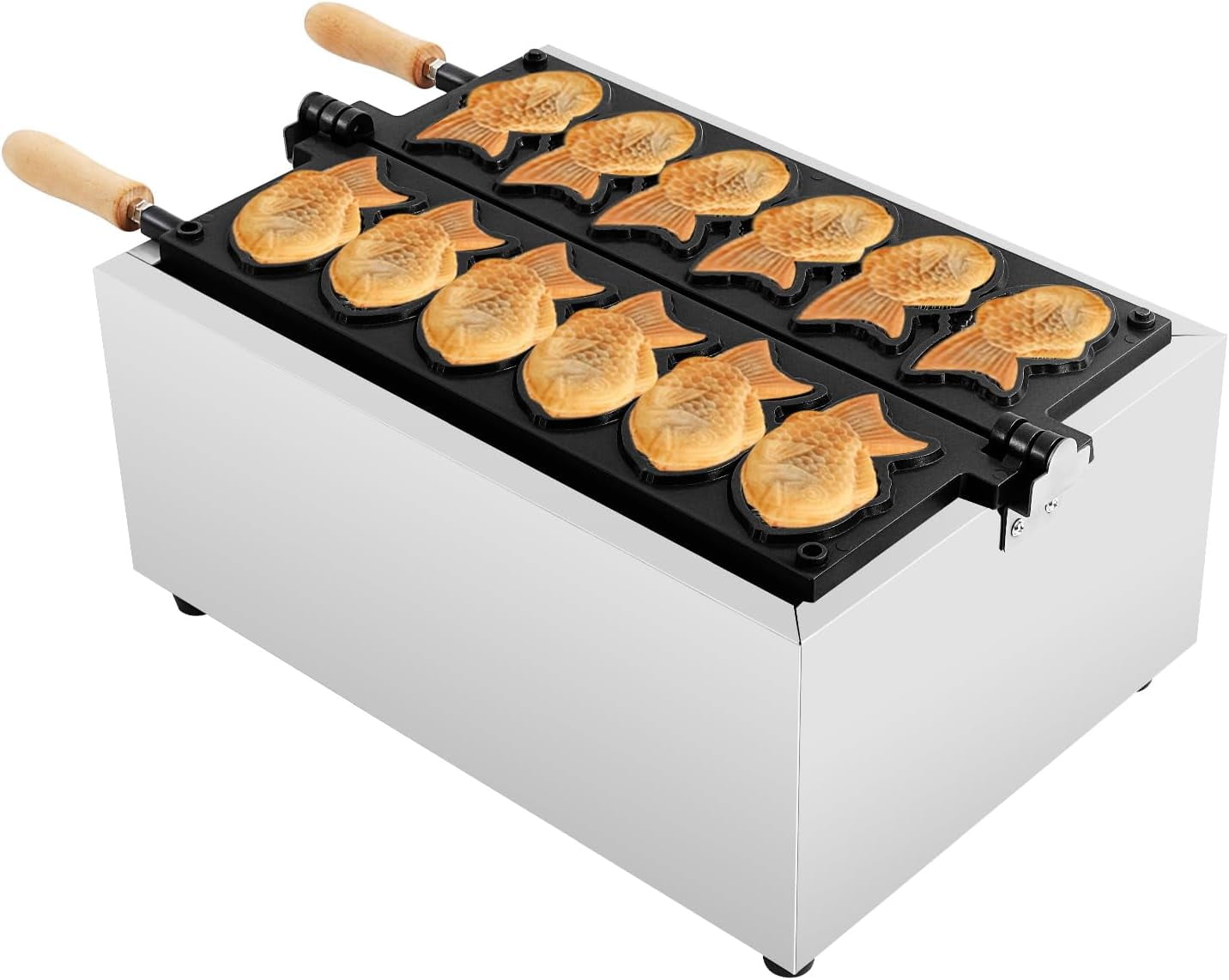 2400w Taiyaki Fish Waffle Maker, 6 Mold Commercial Fish Shaped Waffle ...