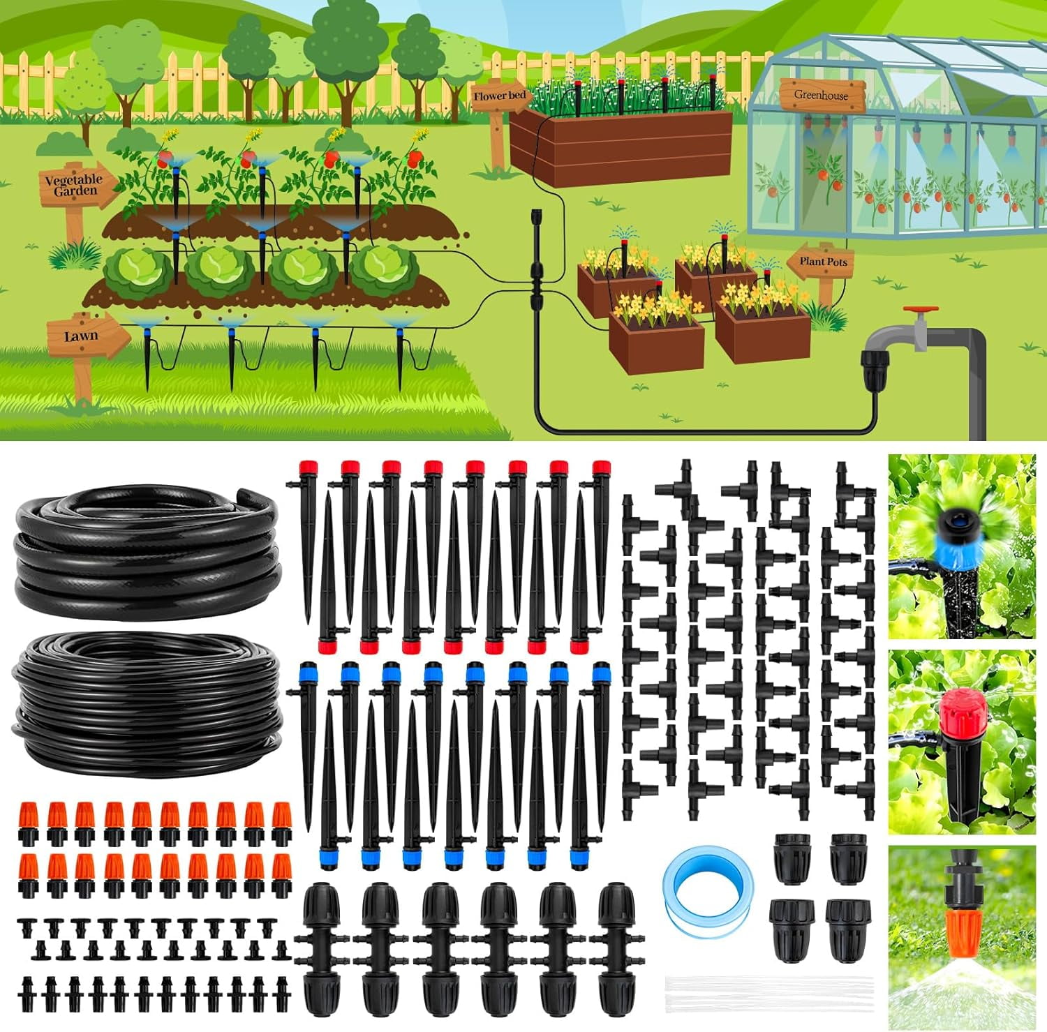 240FT Drip Irrigation System,Automatic Drip Irrigation Kit with 1/2 ...