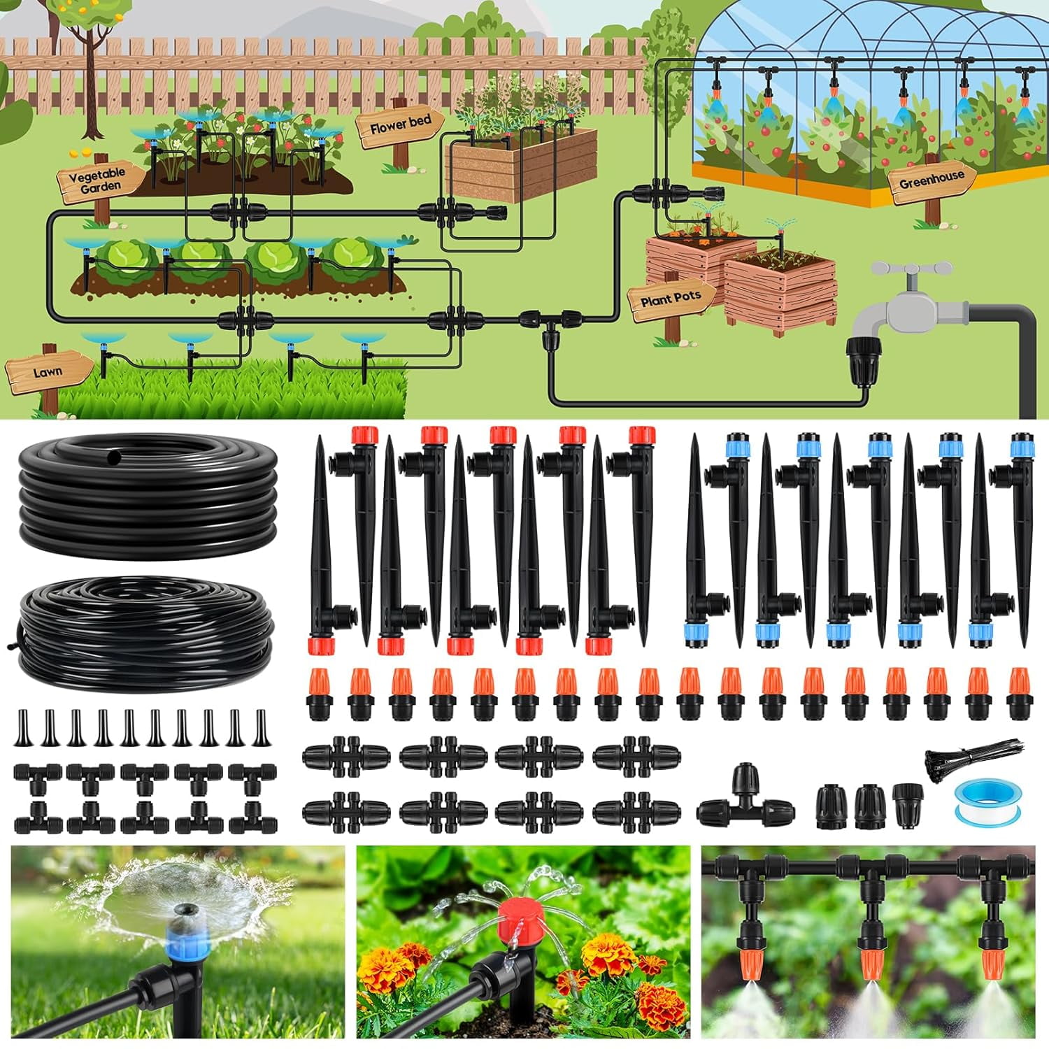 240FT Drip Irrigation System for Garden, 2025 Upgraded Quick-Connect ...