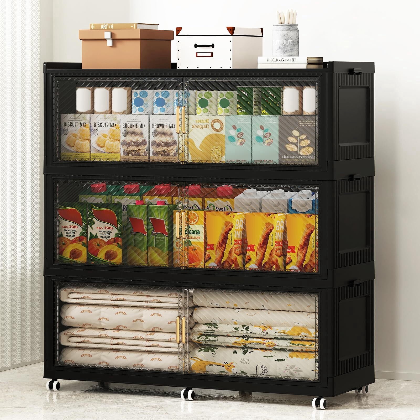240Gal Extra Large Stackable Storage Bins with Lids, 3-Pack Collapsible ...