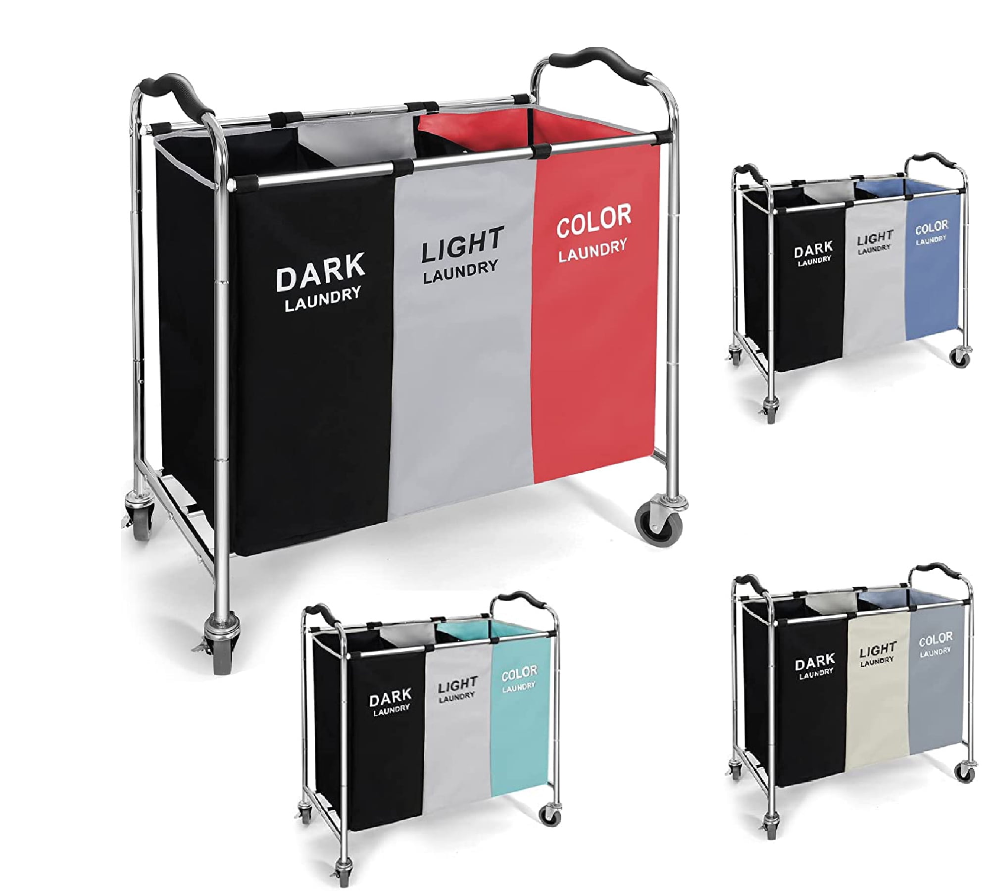 240L Large Laundry Hamper Basket Sorter 3 Section Bag Organizer with ...