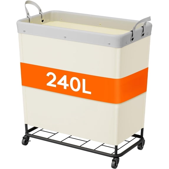 240L Laundry Basket with Wheels, Large Commercial Rolling Laundry ...