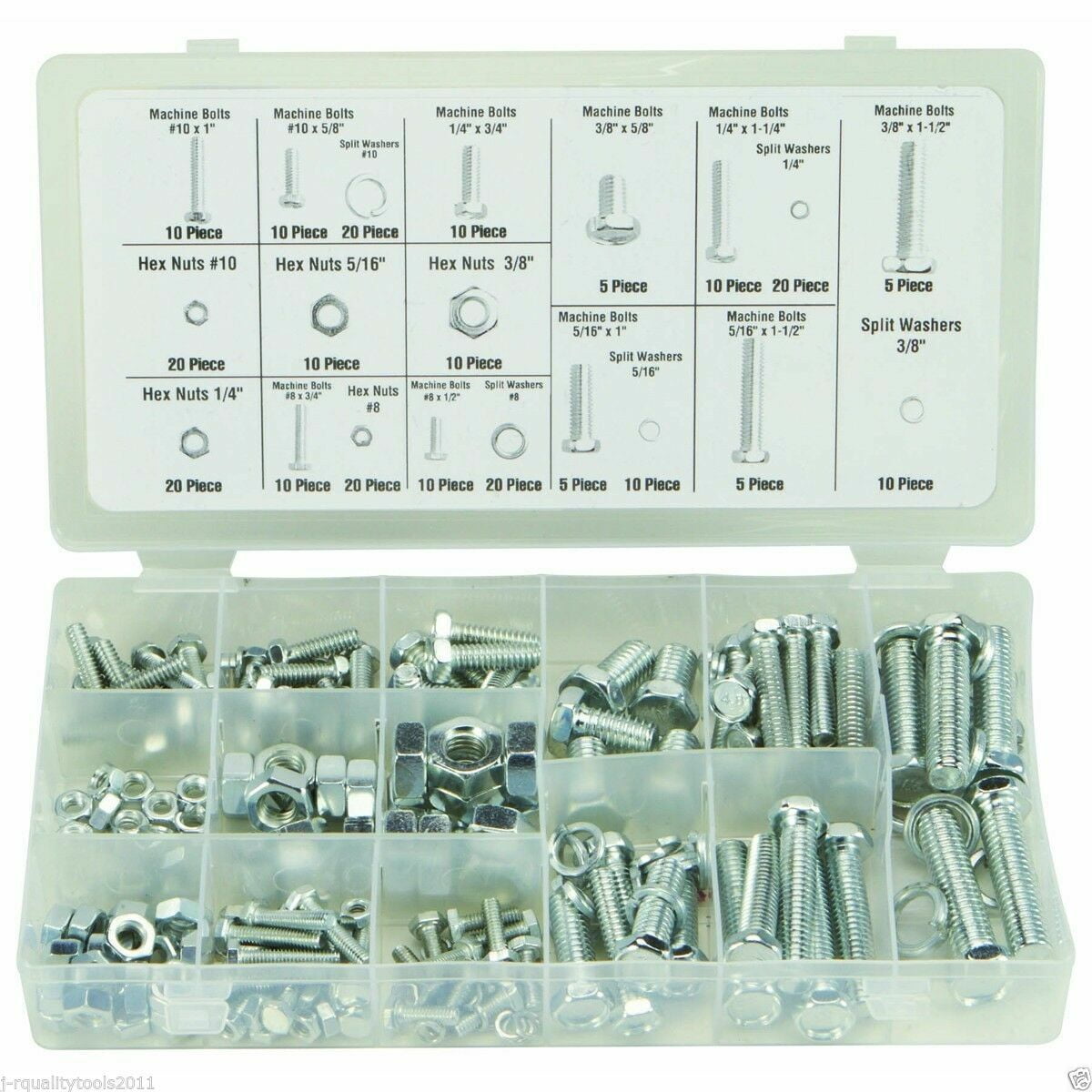 240PC NUTS & BOLTS SCREW ASSORTMENT (SAE) STANDARD SIZE HEX NUTS SPLIT ...