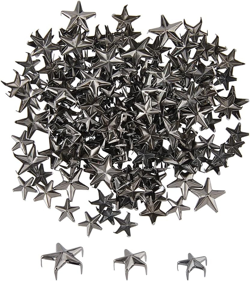 240PCS 3 Sizes Leather Rivets Star Rivets 10mm/12mm/15mm Gunmetal Five ...