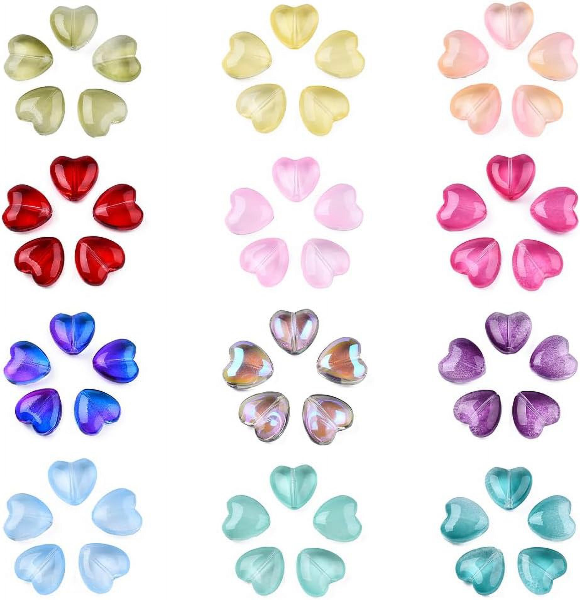 240PCS Glass Heart Beads 12 Colors Heart Spacer Beads Transparent Spray ...
