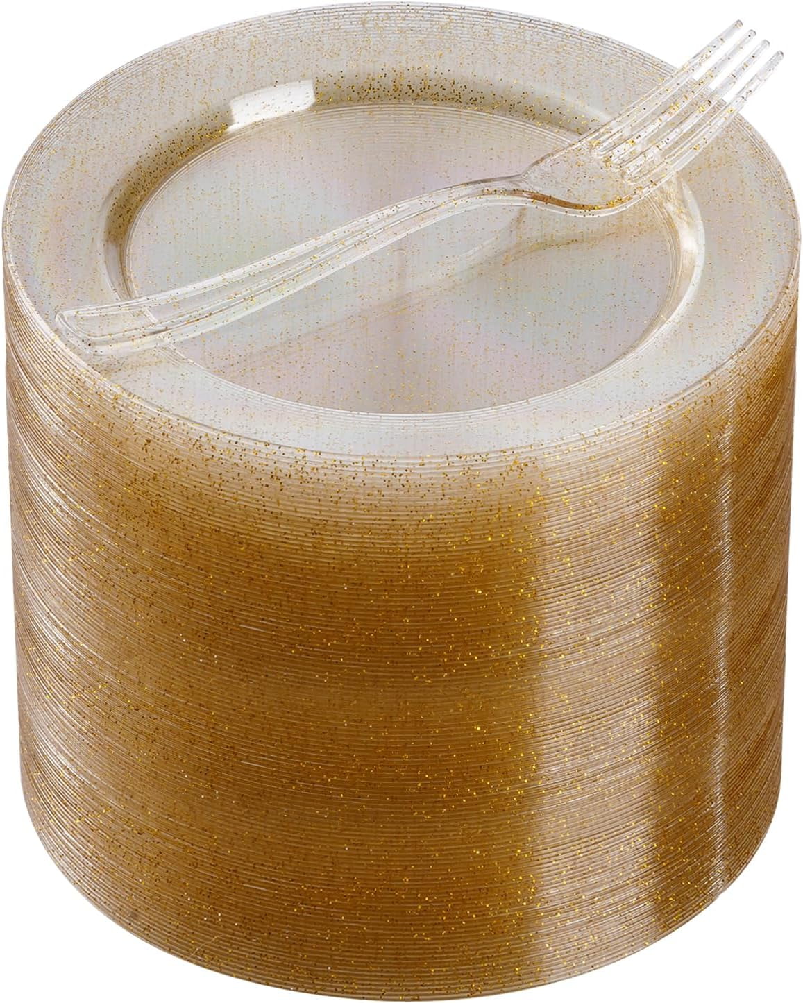 240PCS Gold Glitter Plates with Plastic Forks, Gold Dessert Plates for ...