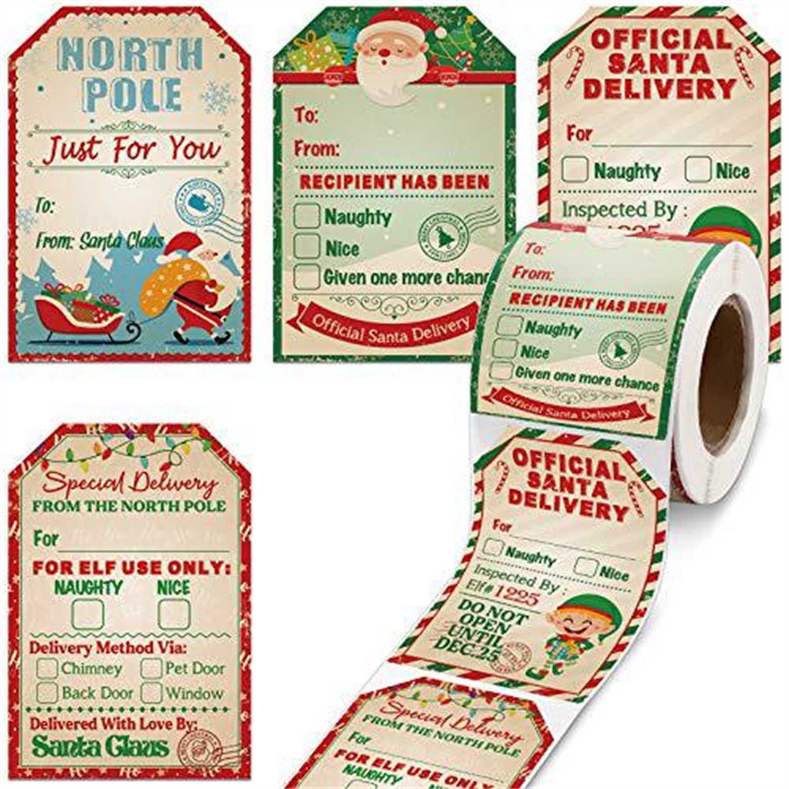 240PCS/Roll Christmas Gift Tags Stickers, 4 Jumbo Designs - Xmas to and ...
