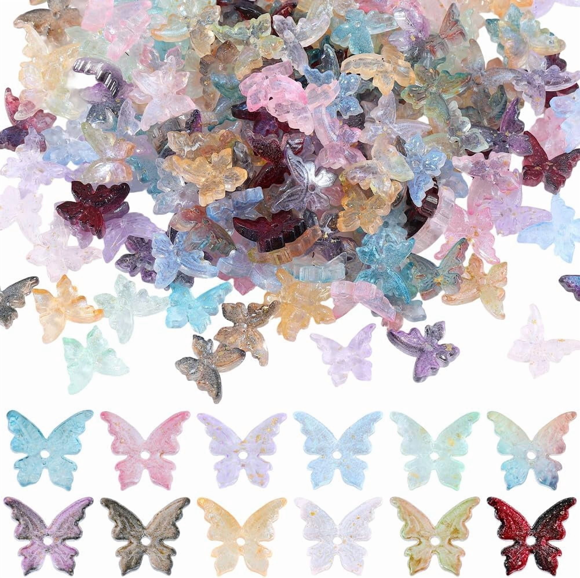 240Pcs 12 Colors Glass Beads Butterfly with Gold Powder Two Tone Mixed ...