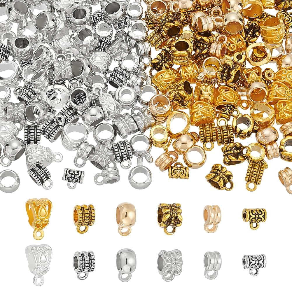 240Pcs 12 Styles Tube Bail Beads for Jewelry Making Tibetan Gold Silver ...