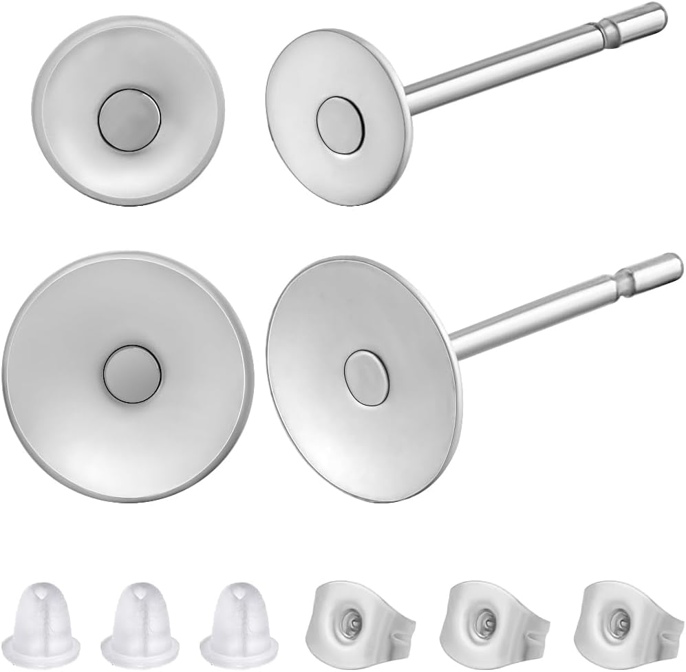 240Pcs 2 Style 304 Stainless Steel Stud Earring Findings Flat Round ...