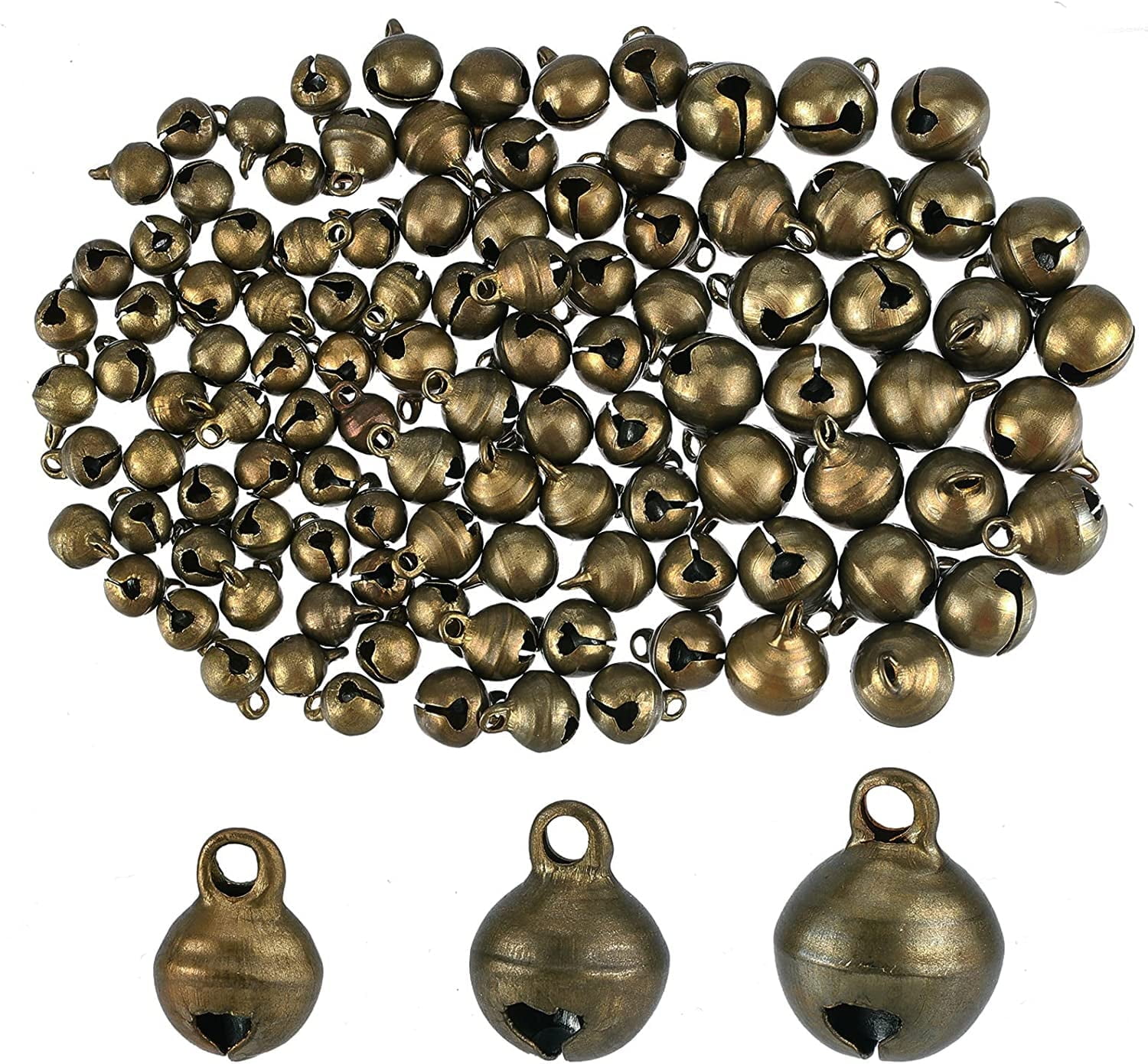 240Pcs 3Sizes Mini Jingle Bell Vintage Bronze Small Elliptical Antique ...