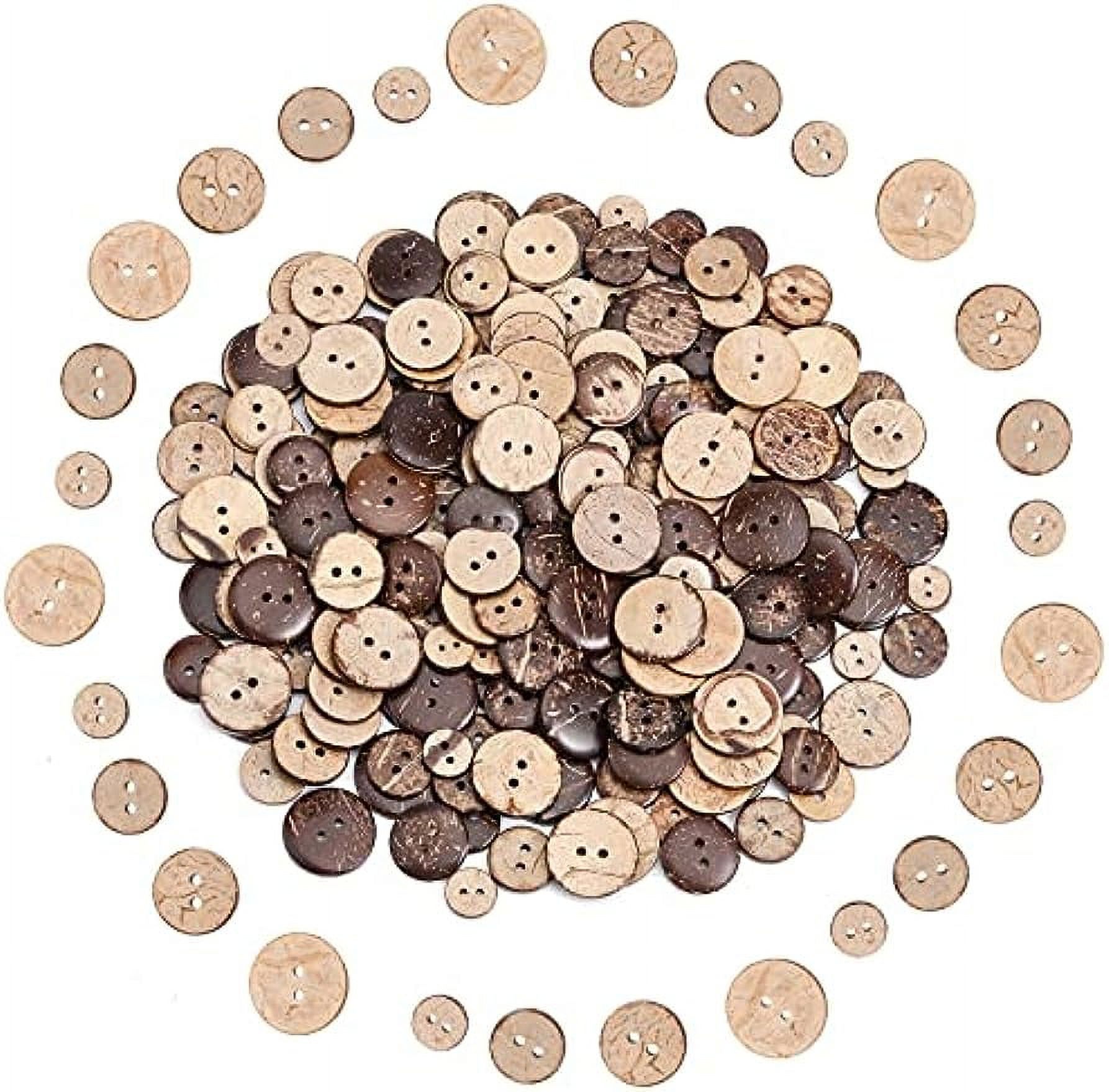 240Pcs 4 Sizes Natural Coconut Shell 2 Holes Buttons Flat Round Coconut ...