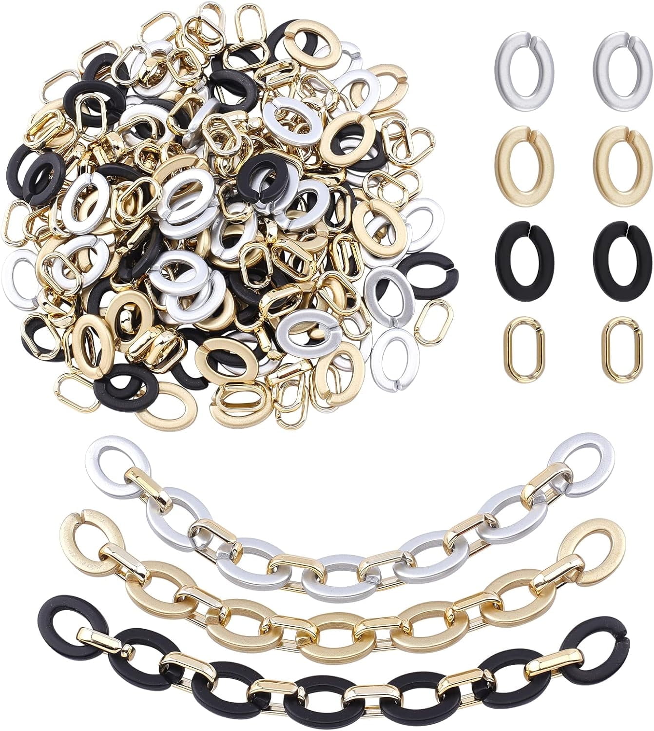 240Pcs 4 Styles Opaque Frosted Linking Rings Acrylic and CCB Plastic ...