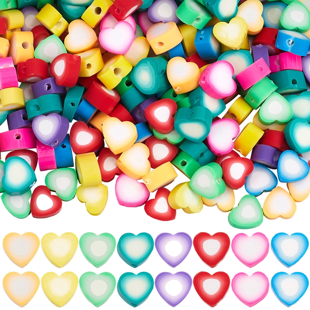 240Pcs 8 Colors Handmade Polymer Clay Beads Heart Mixed Color 9x9~10x4 ...